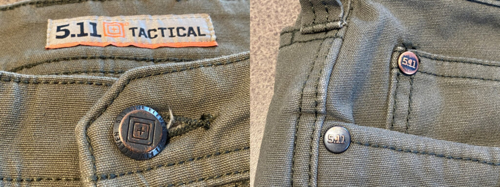 5.11 - defender flex jeans -close ups - buttons and logos • Spotter Up