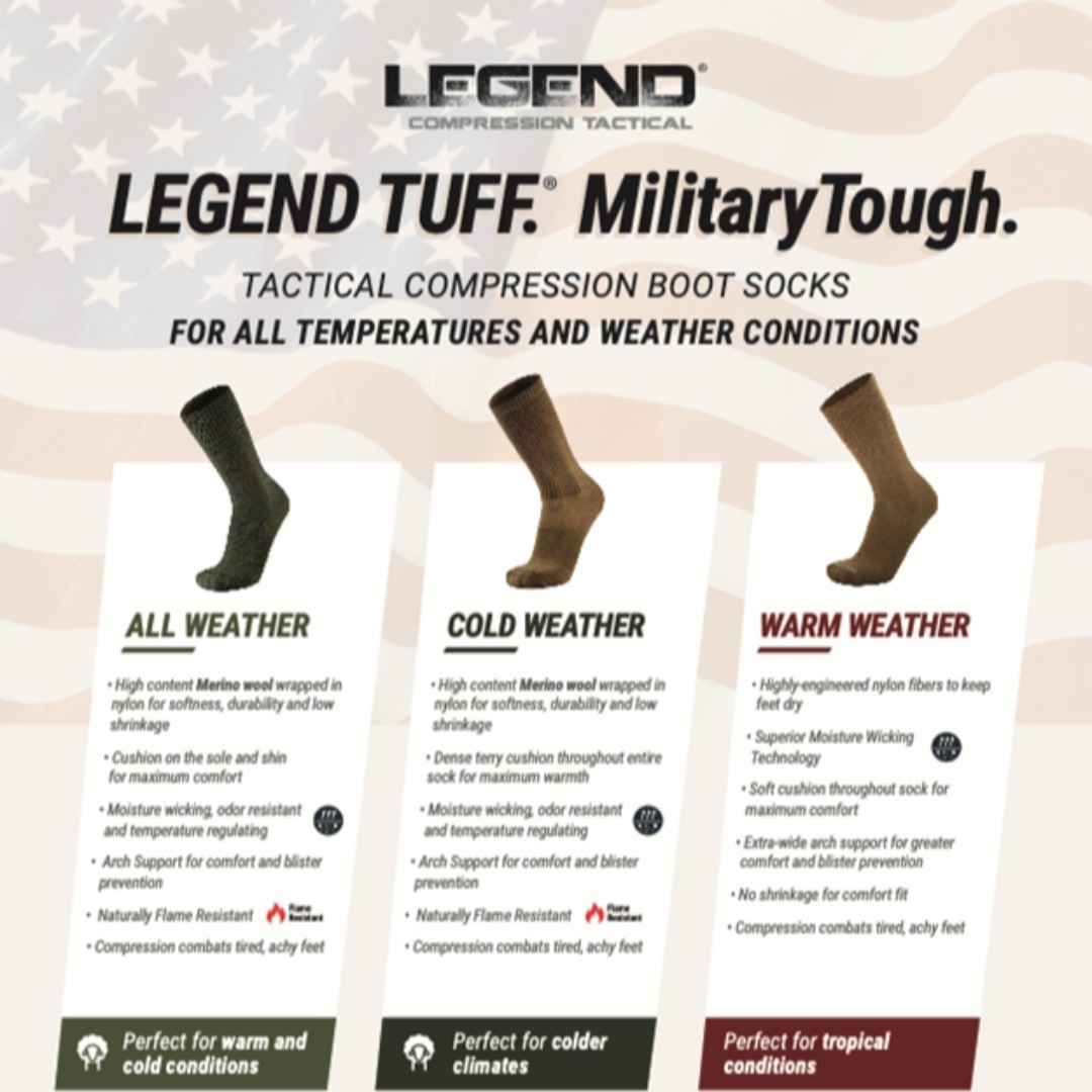 LEGEND® (All Weather) Compression Merino Wool Tactical Boot Socks ...