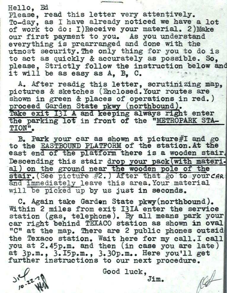 A letter sent by the Soviets to FBI double agent Art Lindberg • Spotter Up