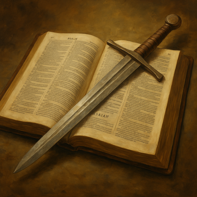 Bible open with sword laid across it • Spotter Up
